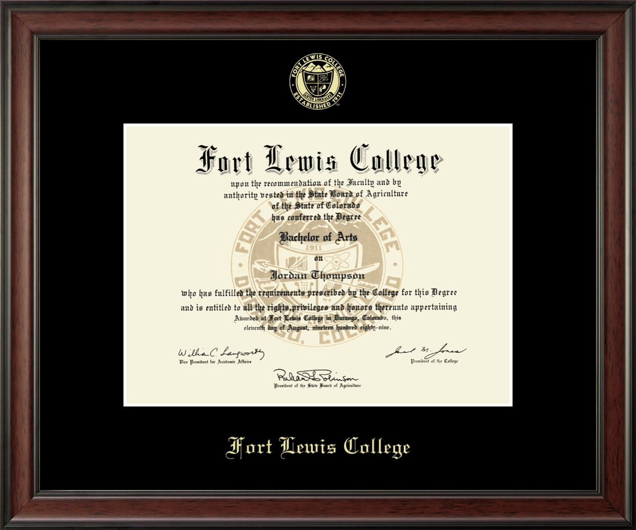 Fort Lewis College Gold Embossed Diploma Frame in Studio - Item #267862