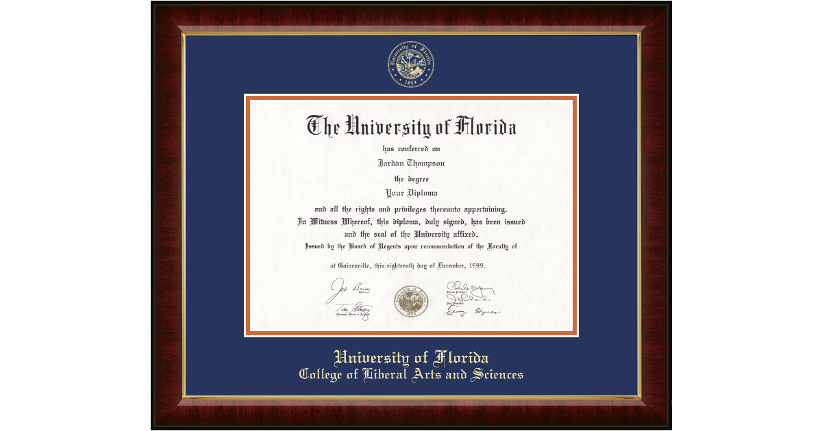 Gold Embossed Diploma Frame in Murano University of Florida - Item ...