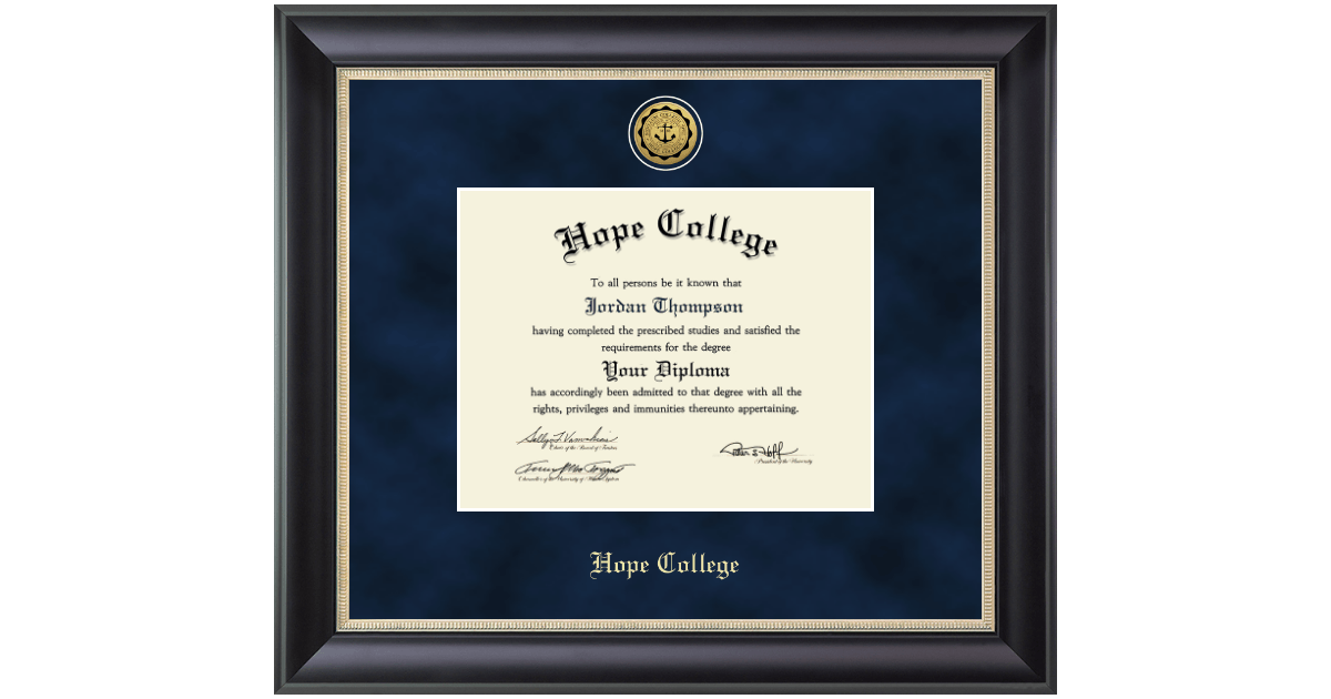 Gold Engraved Medallion Diploma Frame in Noir Hope College - Item #269844
