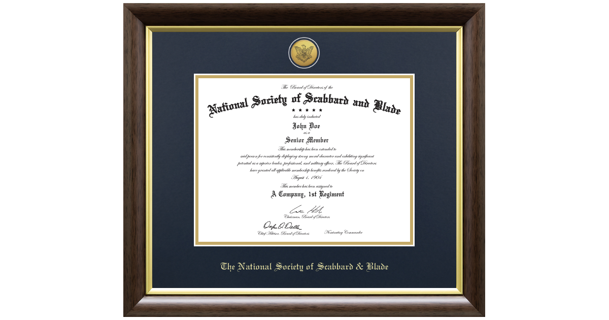 Gold Engraved Medallion Certificate Frame in Hampshire The National Society of Scabbard & Blade ...
