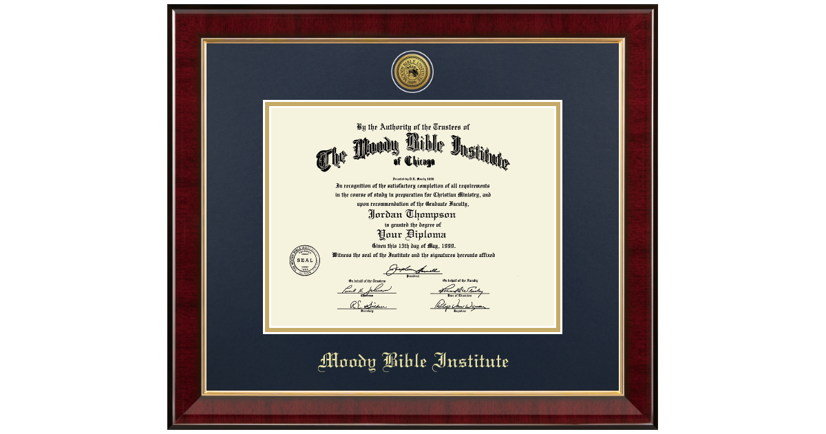 Moody Bible Institute Diploma Frame | Church Hill Classics