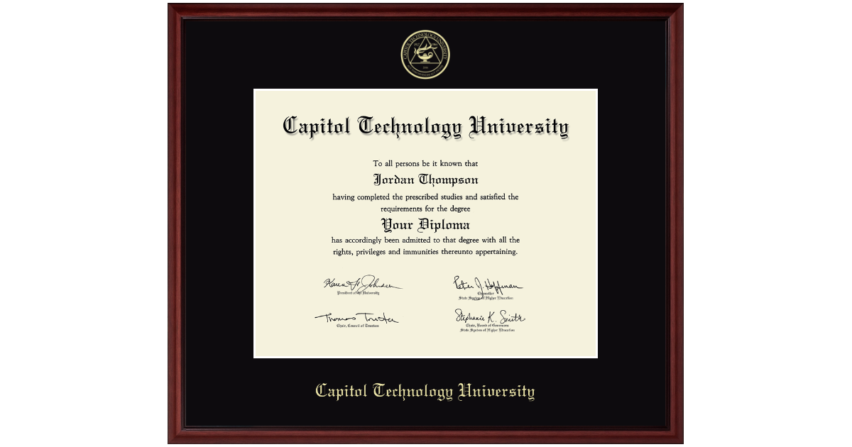 Gold Embossed Diploma Frame in Camby Capitol Technology University ...