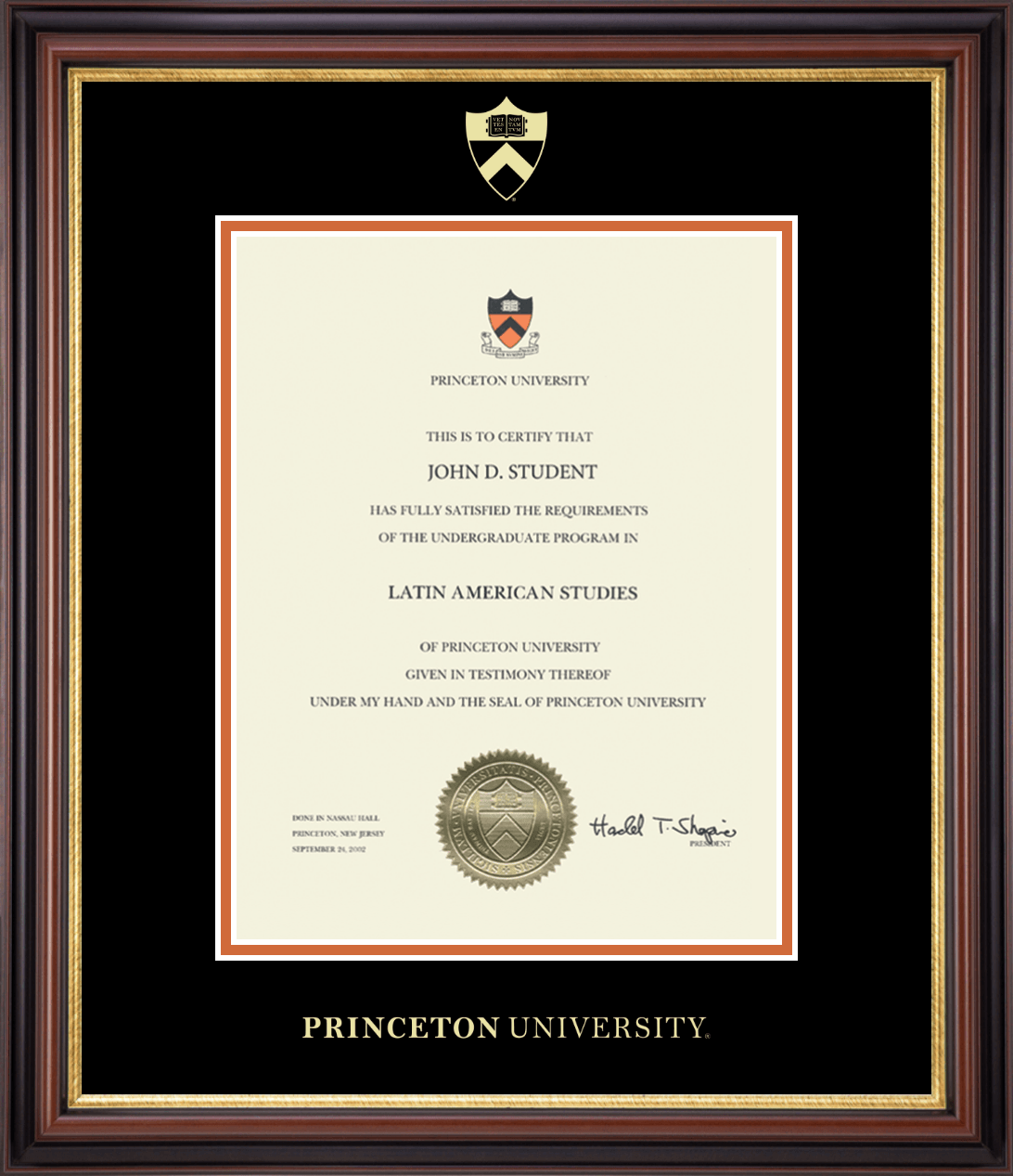 Princeton University Gold Embossed Certificate Frame in Regency Gold ...