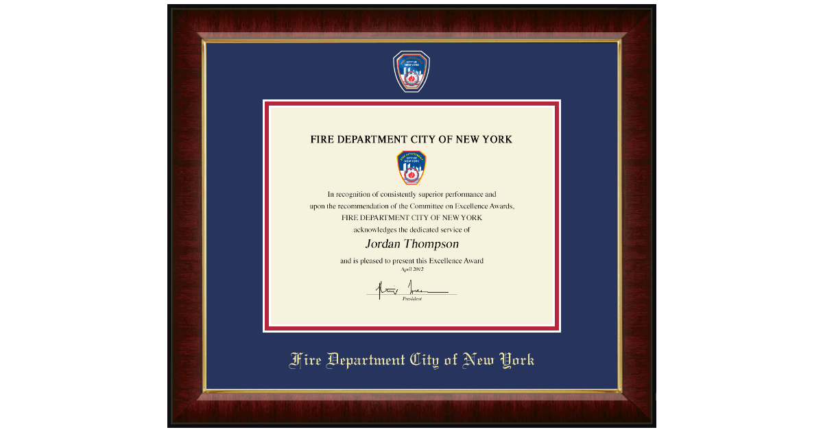 Masterpiece Medallion Certificate Frame in Murano Fire Department City ...