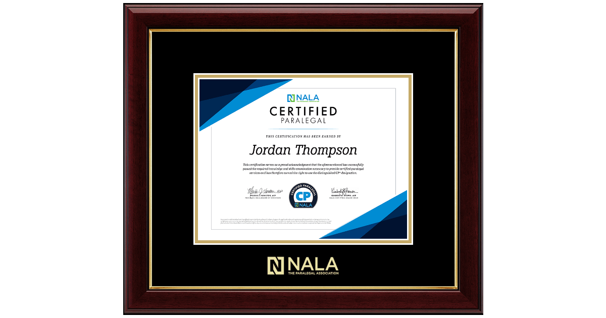 NALA Gold Embossed Certificate Frame - Black and Gold Matting