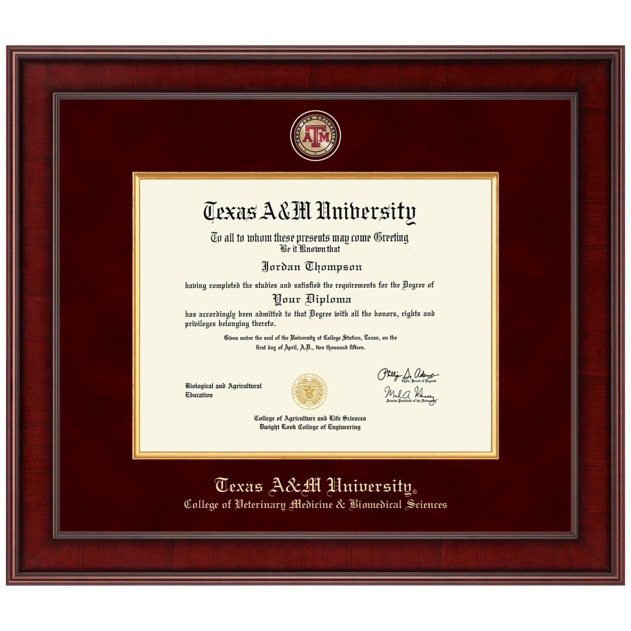 TAMU College of Veterinary Medicine & Biomedical Sciences Diploma Frames