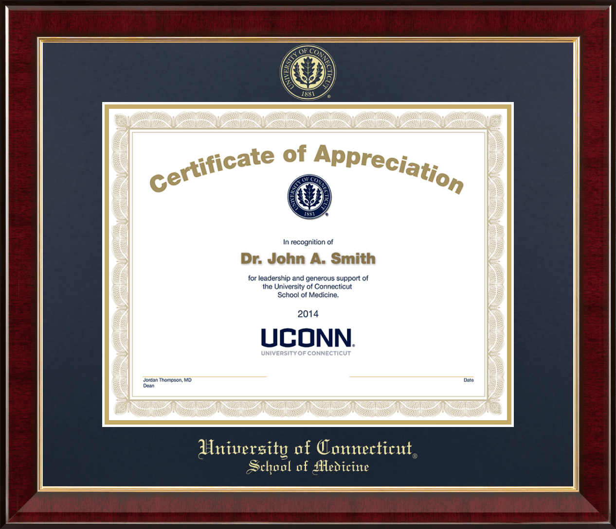 University of Connecticut Gold Embossed Certificate Frame in Murano ...