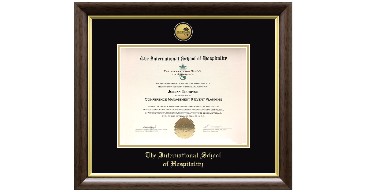 Gold Engraved Medallion Certificate Frame in Hampshire The International School of Hospitality ...