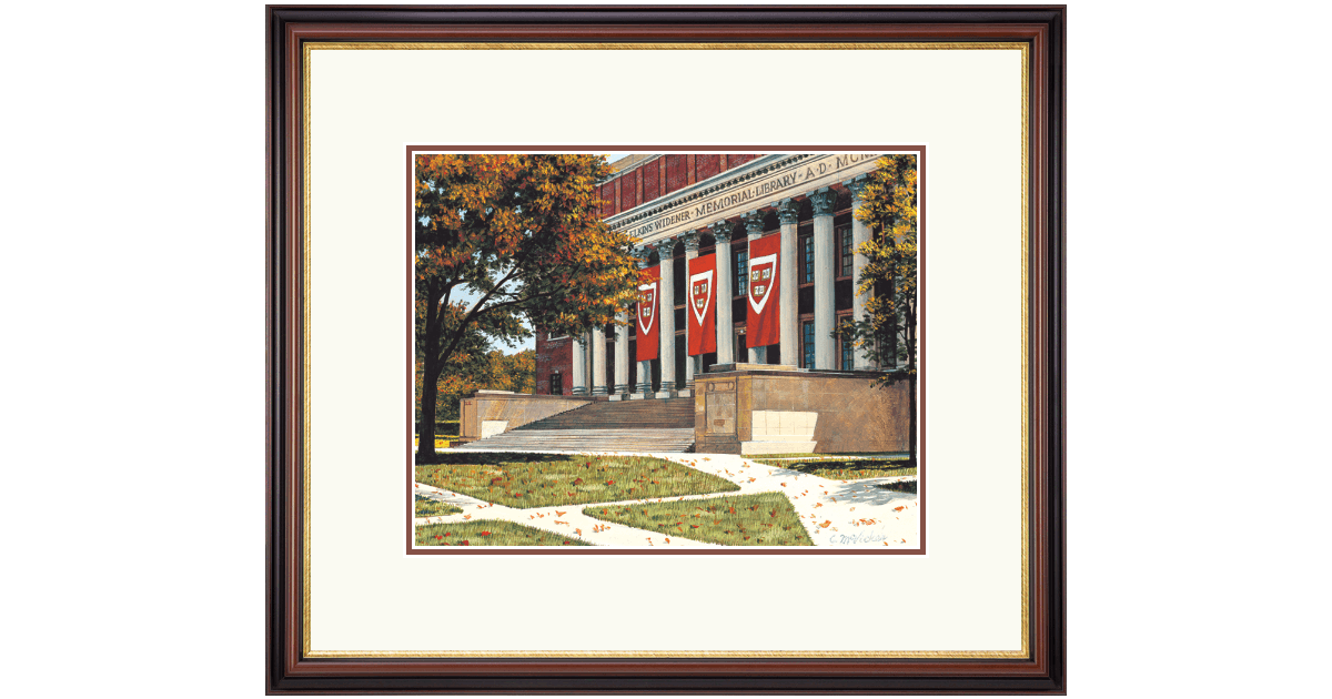 Framed Lithograph of Widener Library in Regency Gold Harvard University ...