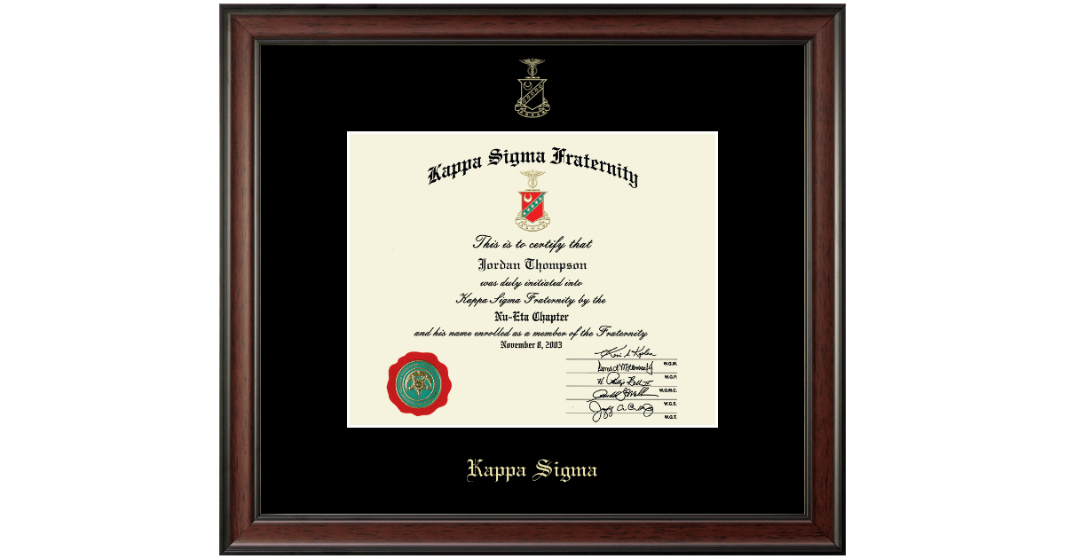 Gold Embossed Certificate Frame in Studio Kappa Sigma Fraternity - Item ...