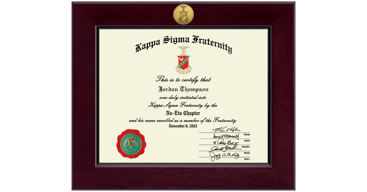 Century Gold Engraved Certificate Frame in Cordova Kappa Sigma ...