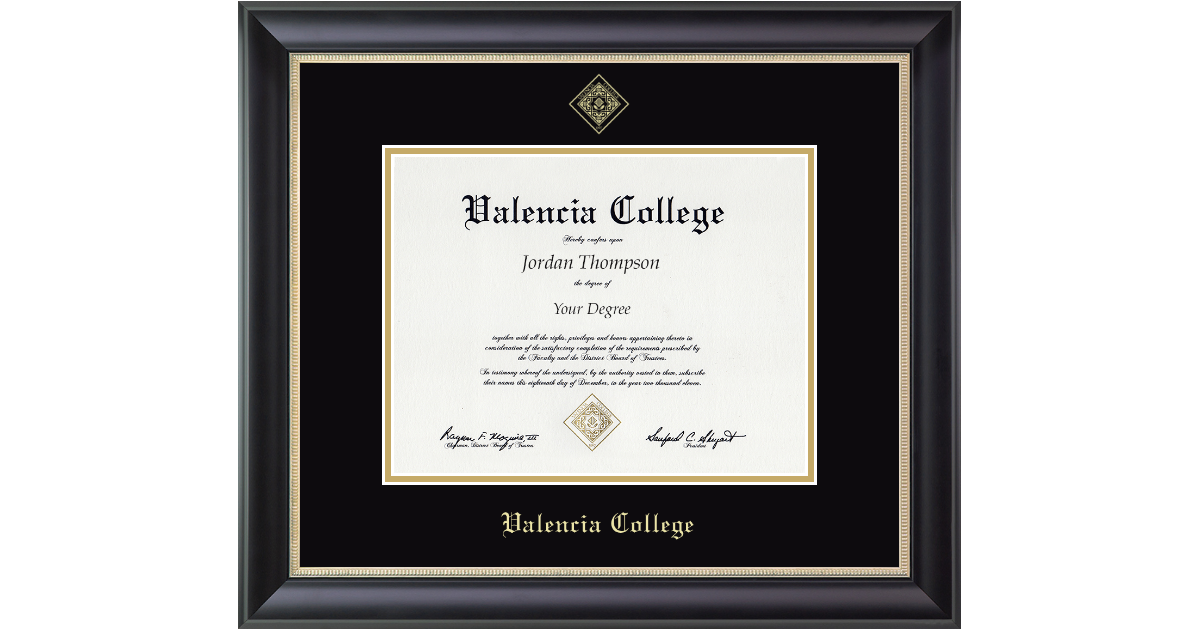Gold Embossed Diploma Frame in Noir Valencia College - Item #289621