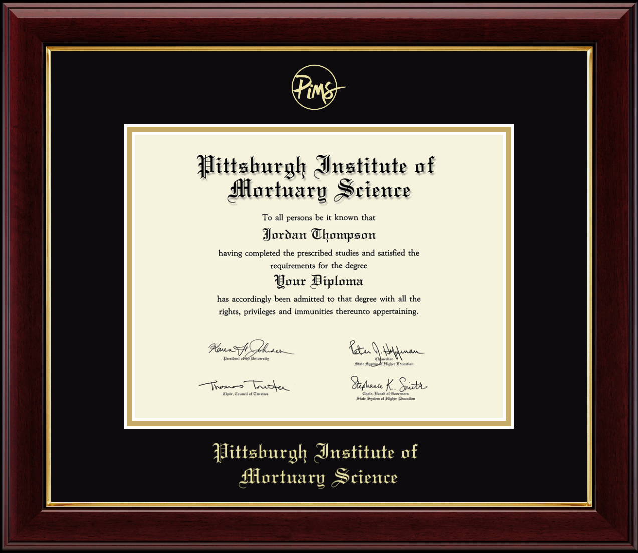 Pittsburgh Institute of Mortuary Science Gold Embossed Diploma Frame in ...