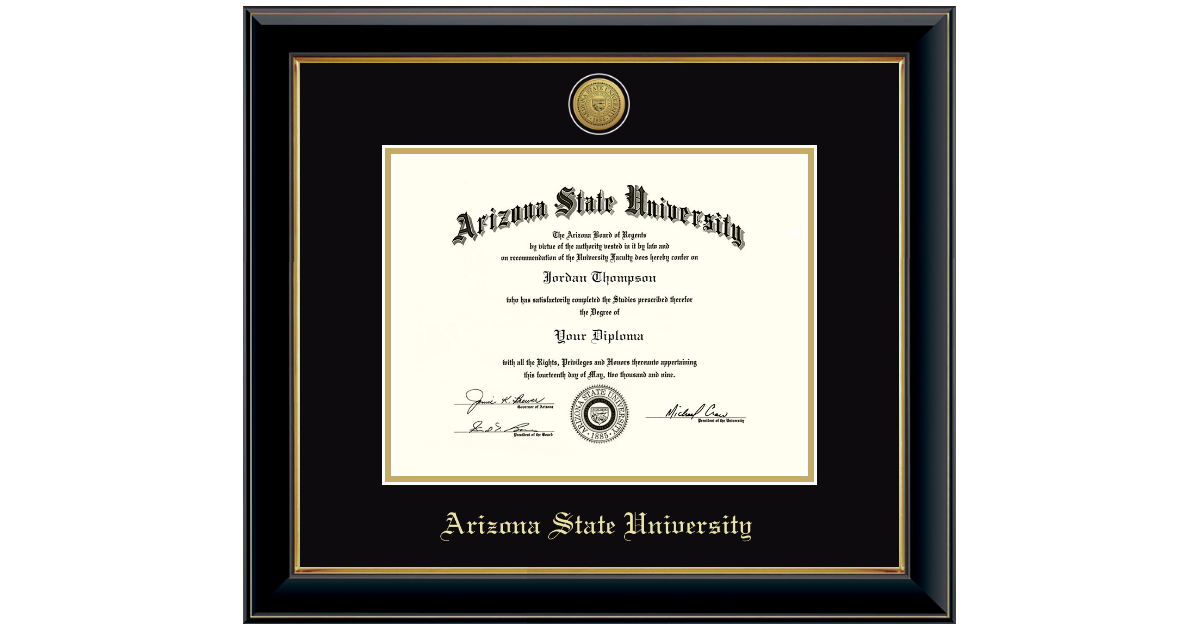Gold Engraved Medallion Diploma Frame in Onyx Gold Arizona State ...