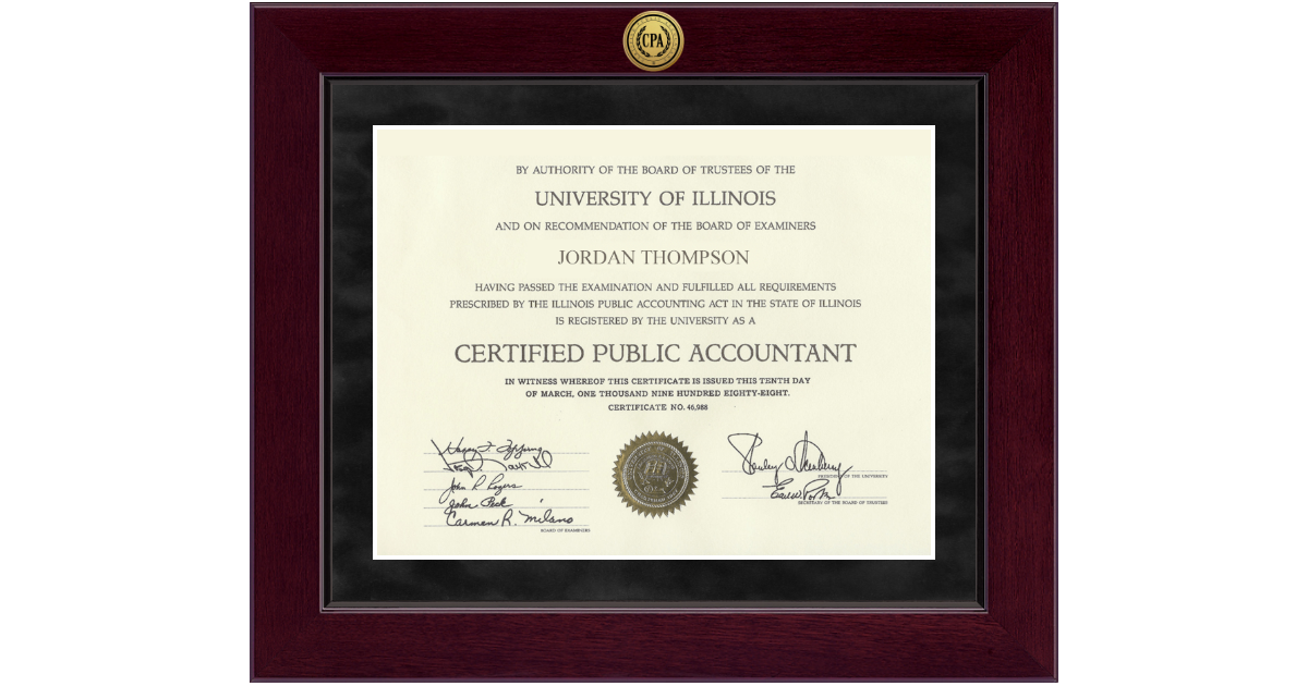 Millennium Gold Engraved Certificate Frame in Cordova Certified Public ...