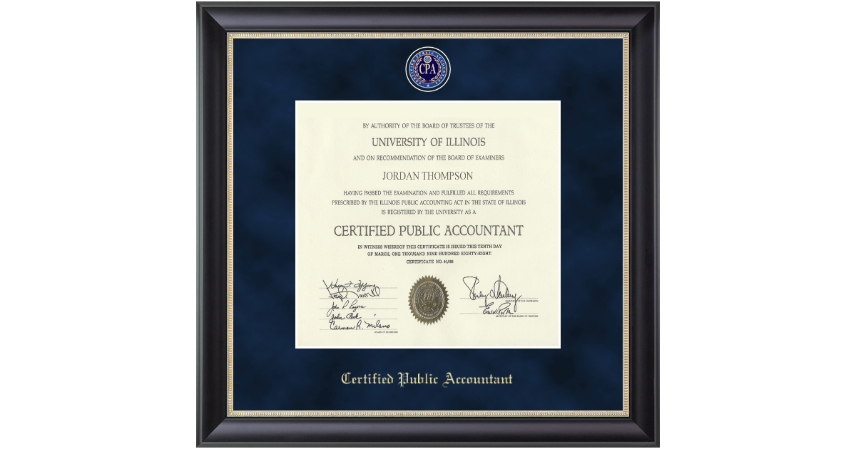 11"x11.75"- Regal Edition Certificate Frame in Noir Certified Public ...
