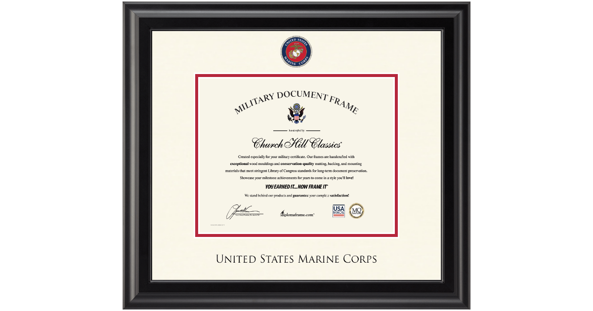 USMC 8"x10" Horizontal- Dimensions Certificate Frame - Textured Ivory ...