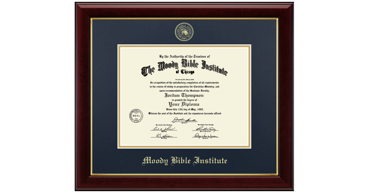 Gold Embossed Diploma Frame in Gallery Moody Bible Institute - Item #304084