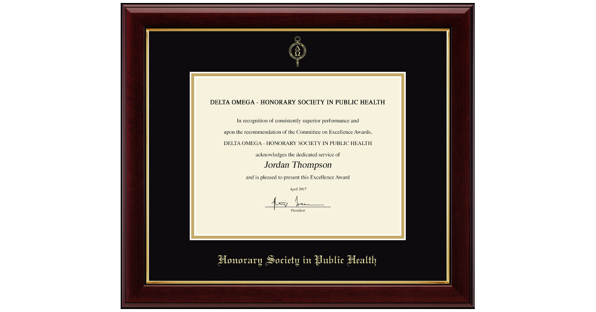 Gold Embossed Certificate Frame in Gallery Delta Omega Honorary Society in Public Health - Item ...