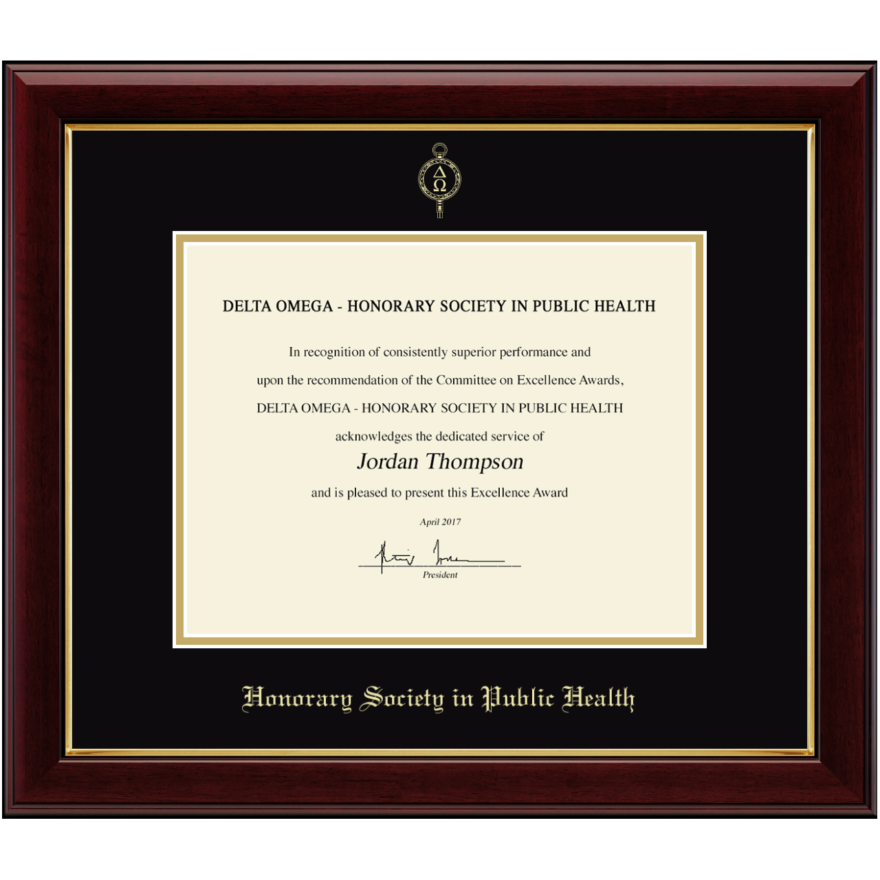 Gold Embossed Certificate Frame in Gallery Delta Omega Honorary Society in Public Health - Item ...