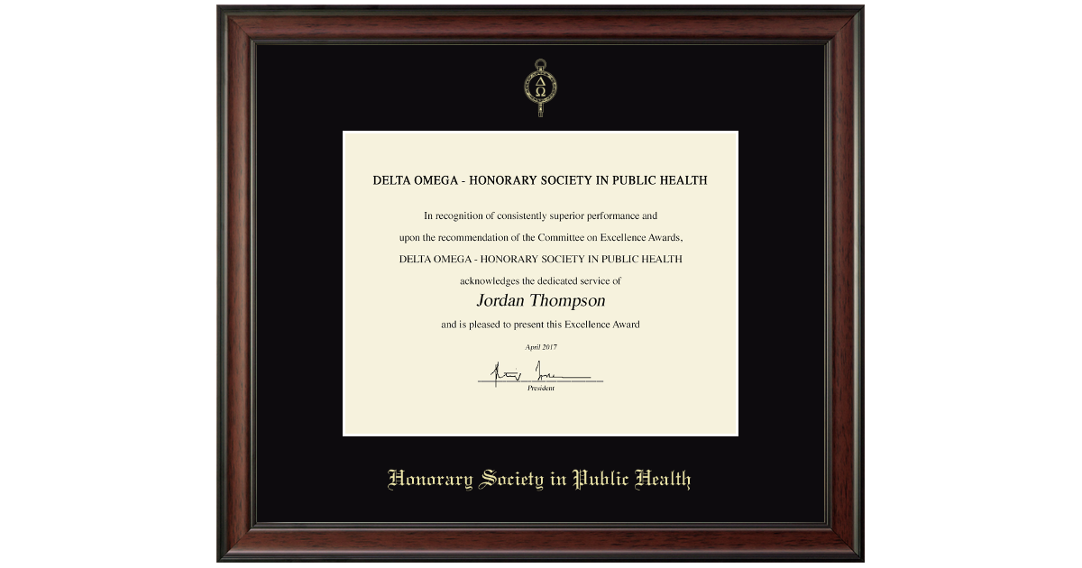 Gold Embossed Certificate Frame in Studio Delta Omega Honorary Society in Public Health - Item ...