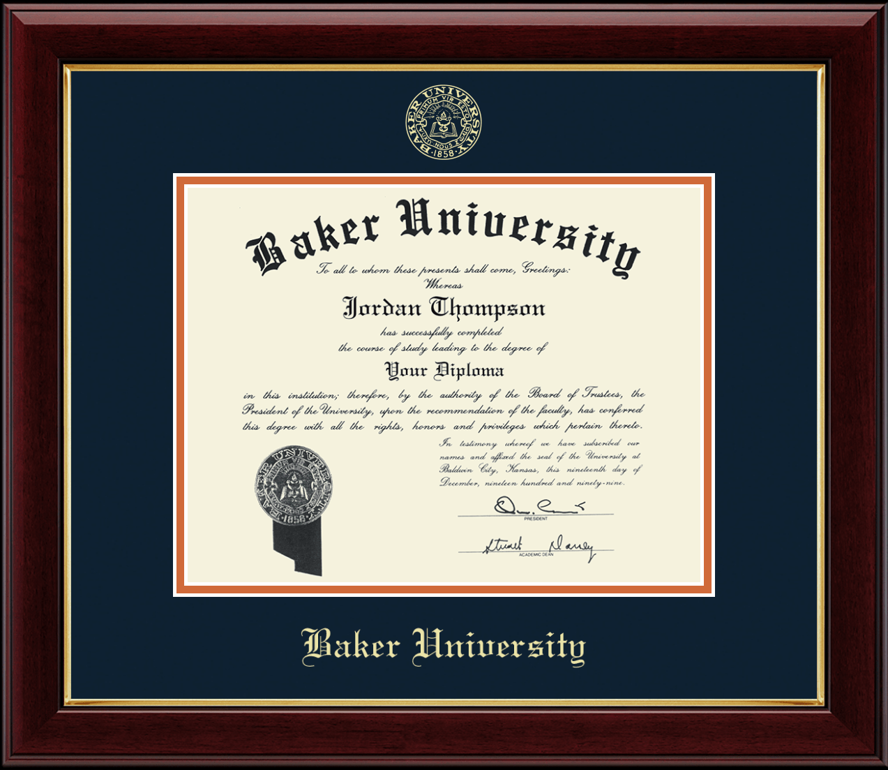 Baker University Gold Embossed Diploma Frame in Gallery - Item #308207