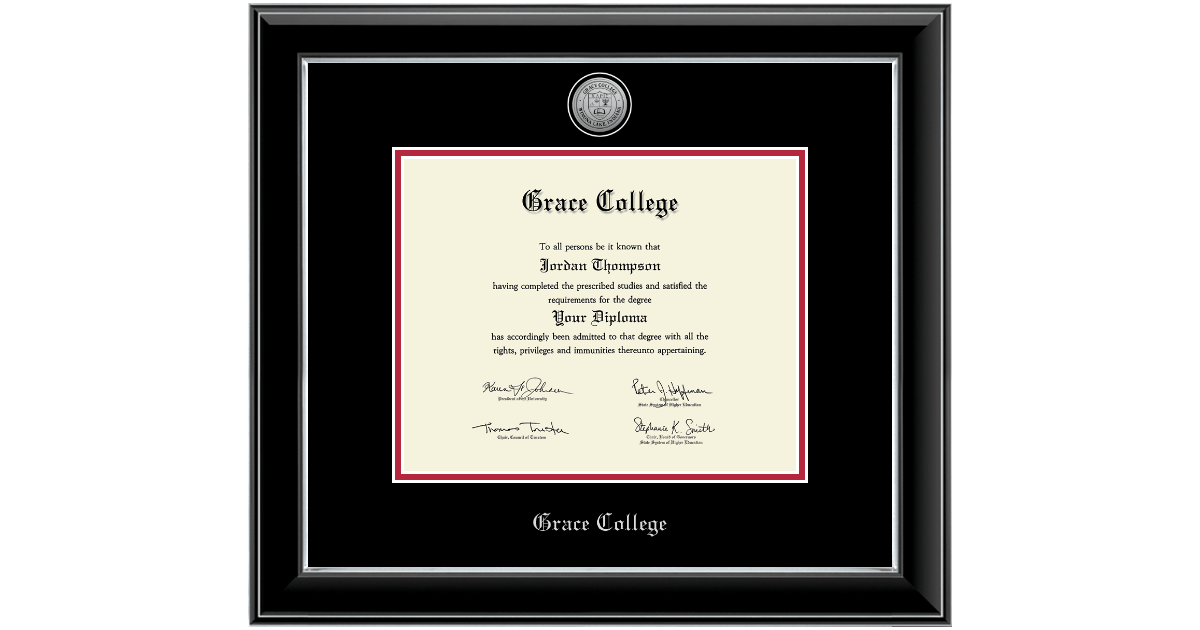 Silver Engraved Medallion Diploma Frame in Onyx Silver Grace College ...
