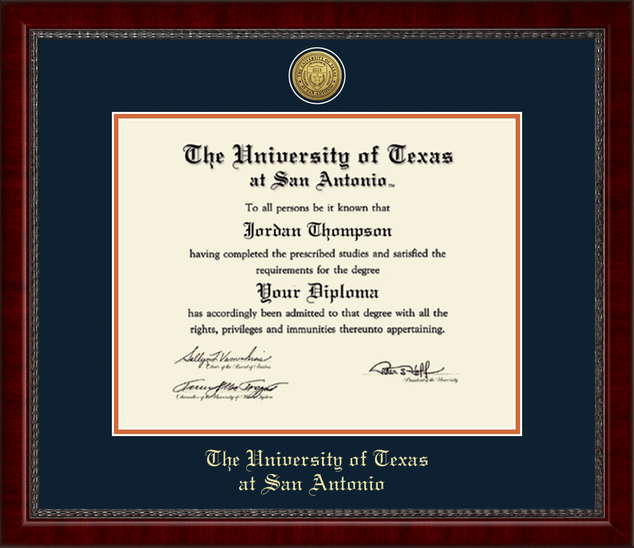 The University of Texas San Antonio Gold Engraved Medallion Diploma ...
