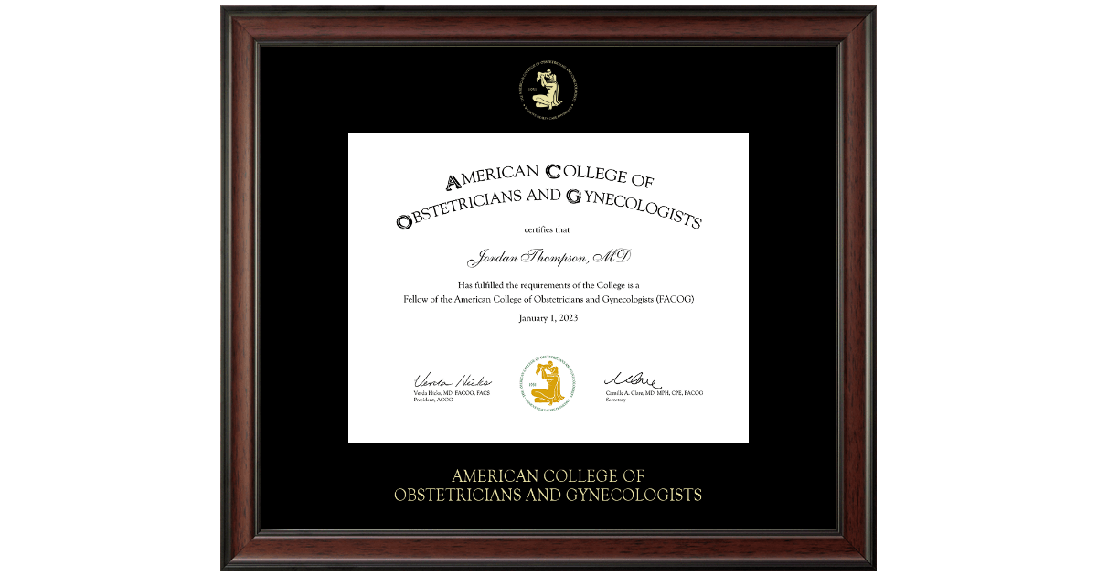 ACOG Gold Embossed Certificate Frame - Black Matting