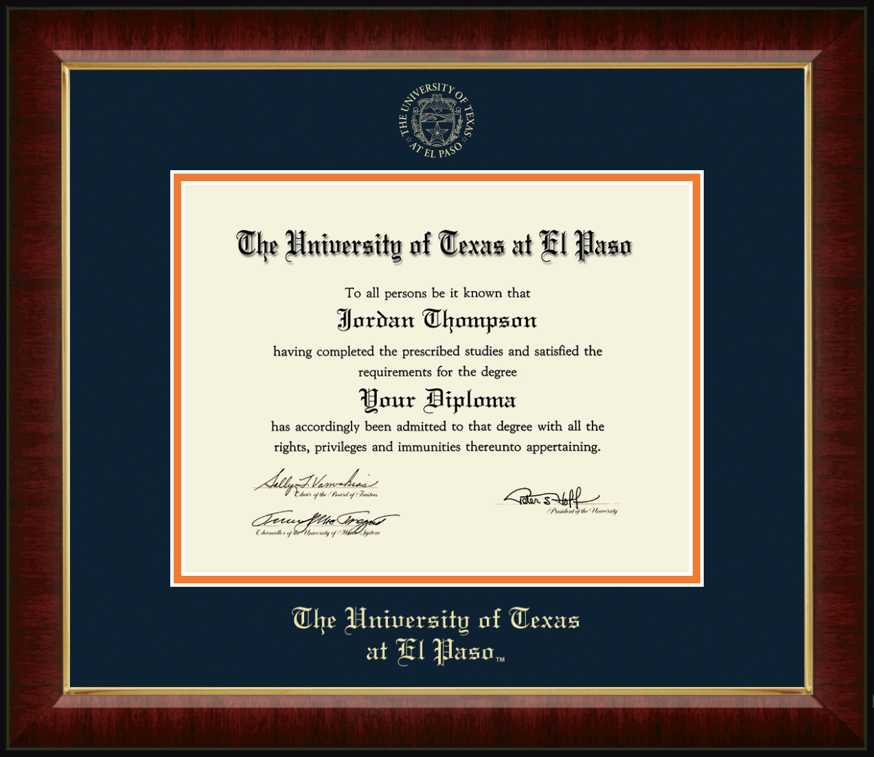 University of Texas at El Paso Gold Embossed Diploma Frame in Murano ...