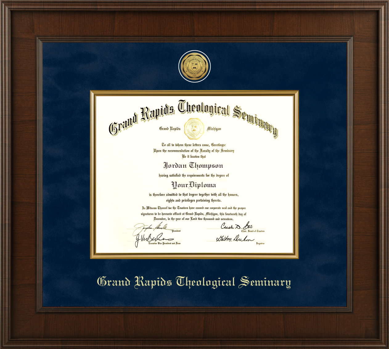 Grand Rapids Theological Seminary Presidential Gold Engraved Diploma ...