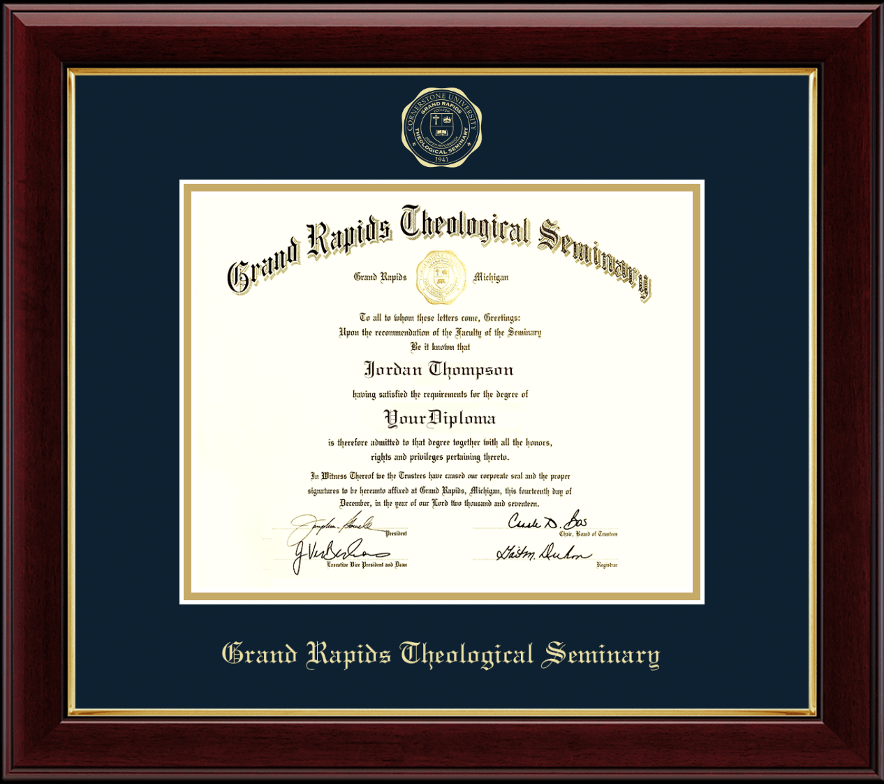 Grand Rapids Theological Seminary Gold Embossed Diploma Frame in ...