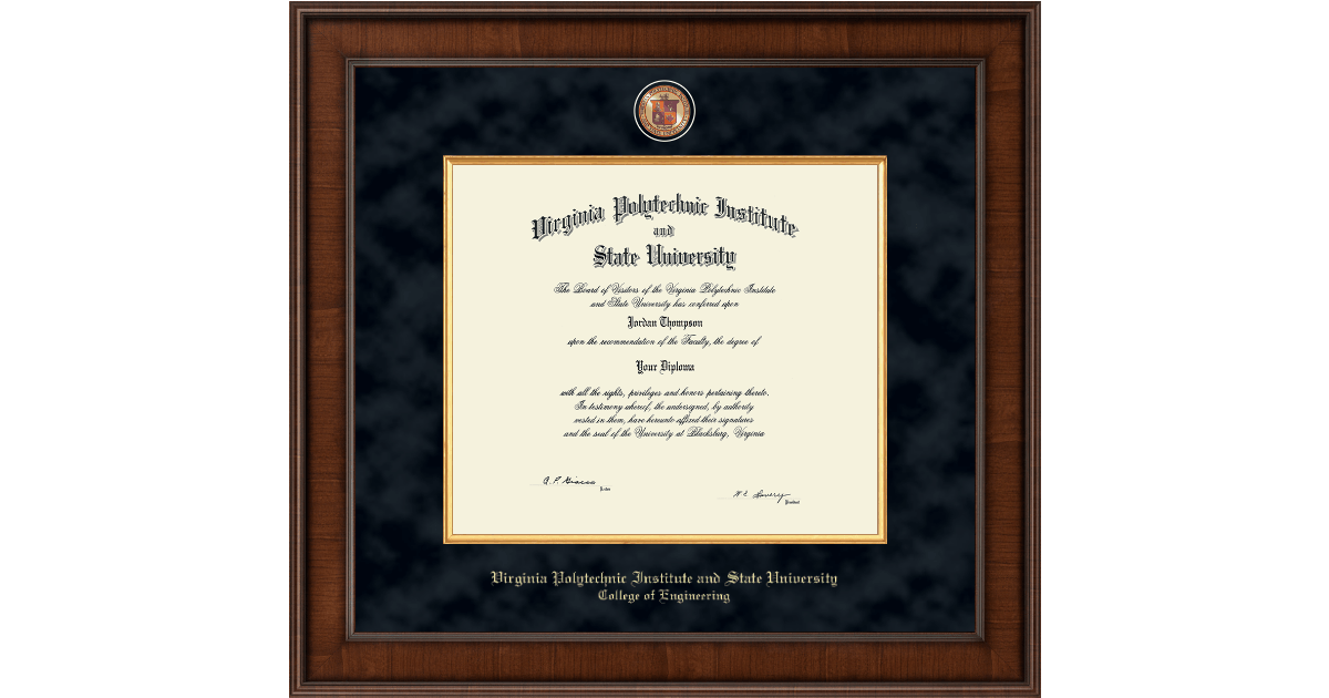 VA Tech College of Engineering Diploma Frames | Church Hill Classics