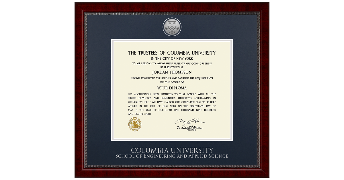 Silver Engraved Medallion Diploma Frame in Sutton Columbia University ...