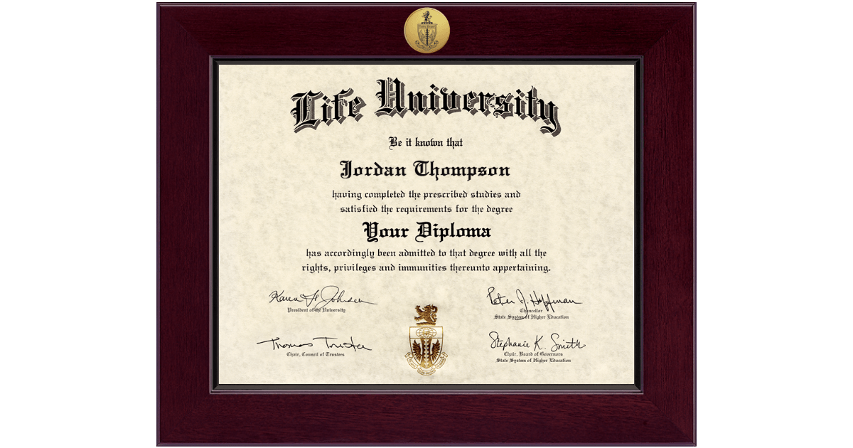 Century Gold Engraved Diploma Frame in Cordova Life University - Item ...