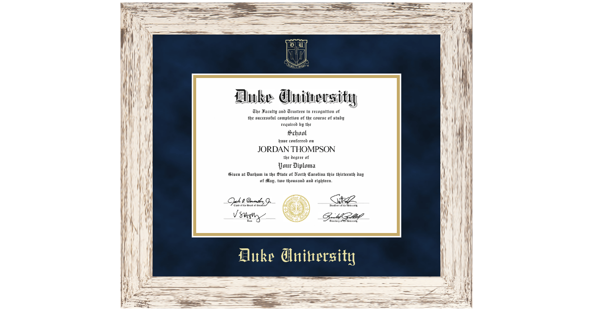 Gold Embossed Diploma Frame in Barnwood White Duke University - Item ...