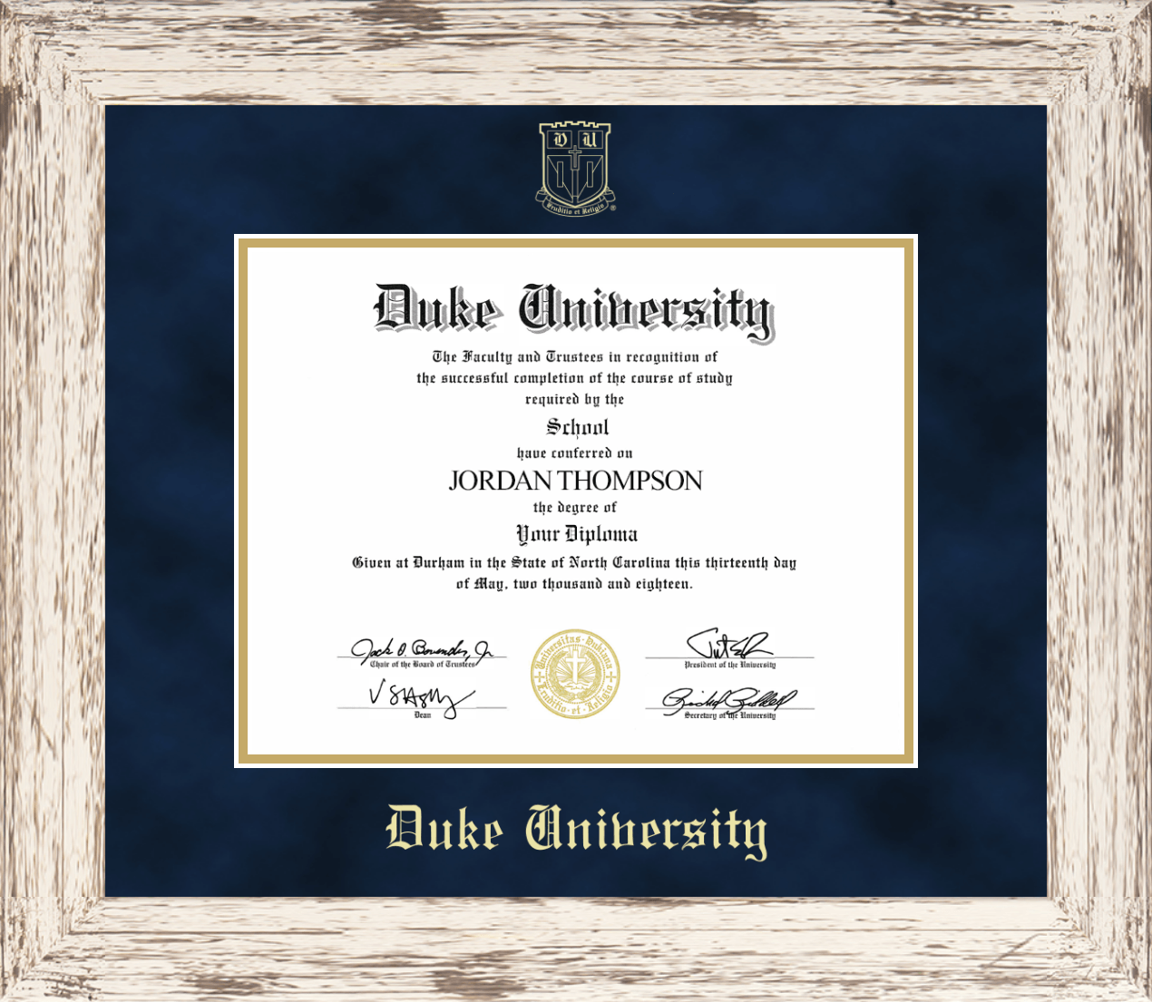 Duke University Gold Embossed Diploma Frame in Barnwood White - Item ...