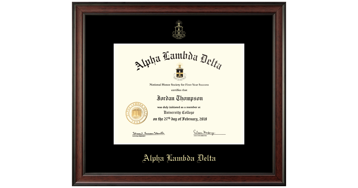 Gold Embossed Certificate Frame in Studio Alpha Lambda Delta - Item ...