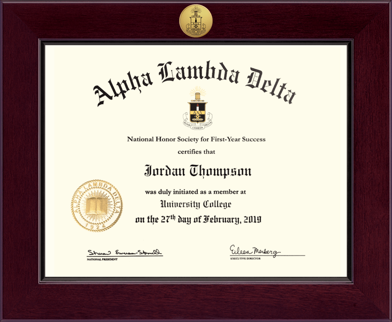 Alpha Lambda Delta Century Gold Engraved Certificate Frame in Cordova - Item #330133 from Alpha ...