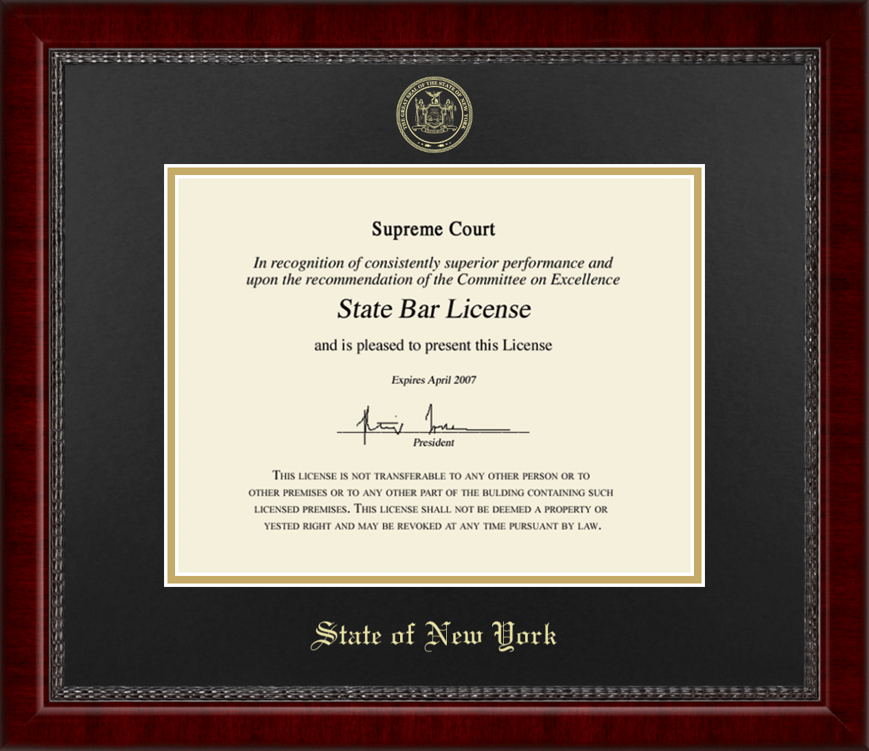 State of New York Gold Embossed Certificate Frame in Sutton - Item #332996