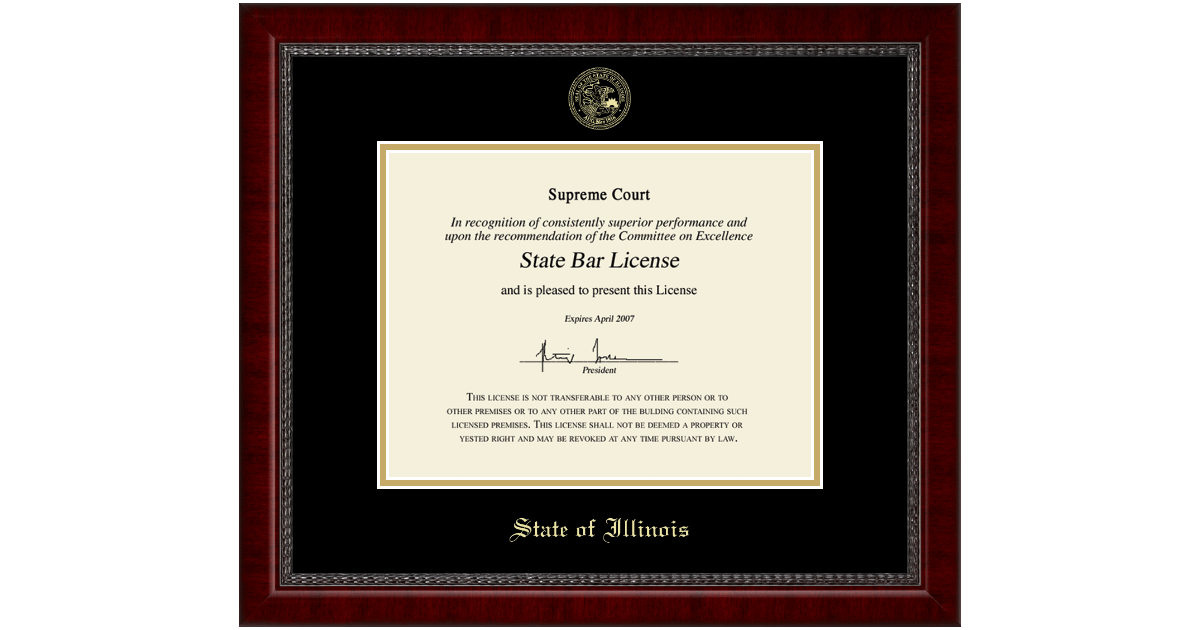 Gold Embossed Certificate Frame in Sutton State of Illinois - Item #333112