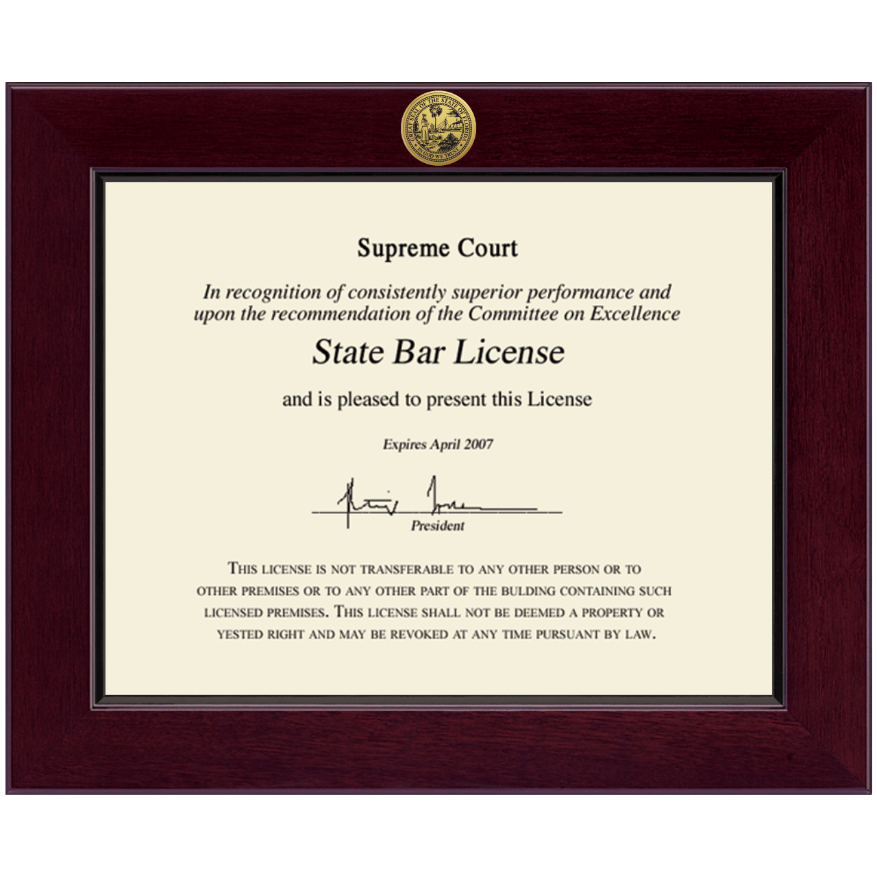 Century Gold Engraved Certificate Frame in Cordova State of Florida ...