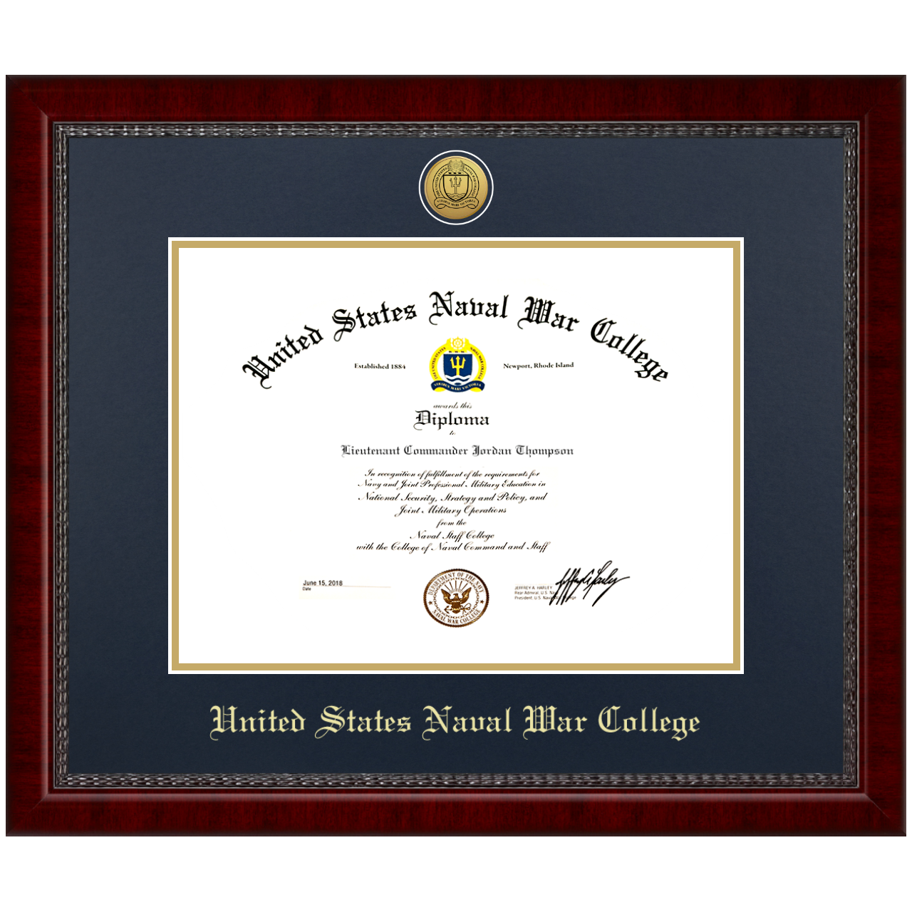 Gold Engraved Medallion Diploma Frame in Sutton United States Naval War ...