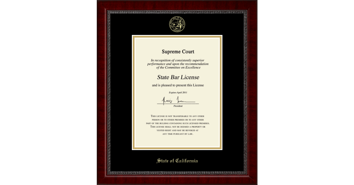 Gold Embossed Certificate Frame in Sutton State of California - Item ...