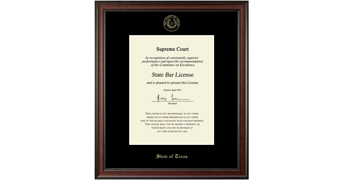 Gold Embossed Certificate Frame in Studio State of Texas - Item #334251