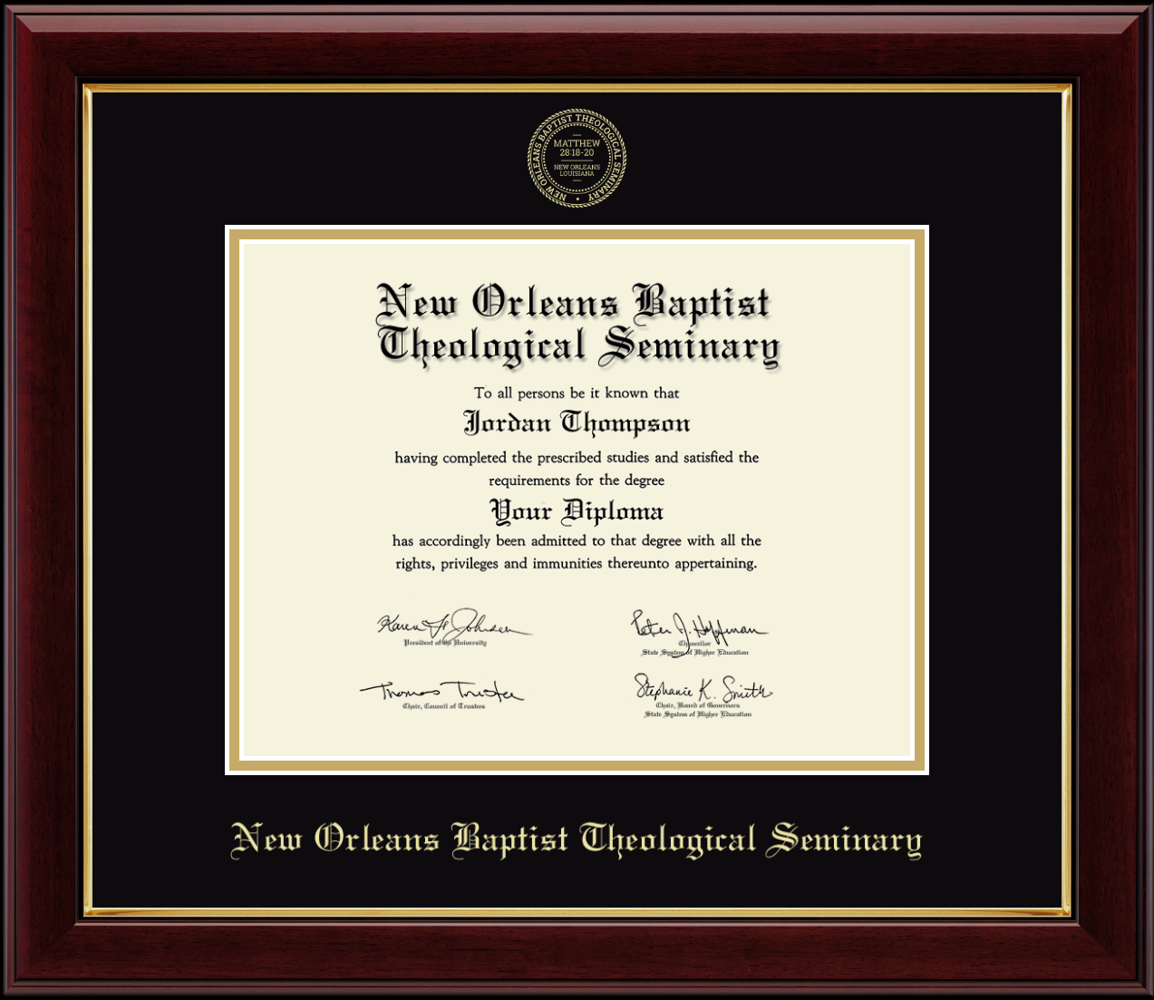 New Orleans Baptist Theological Seminary Gold Embossed Diploma Frame in ...