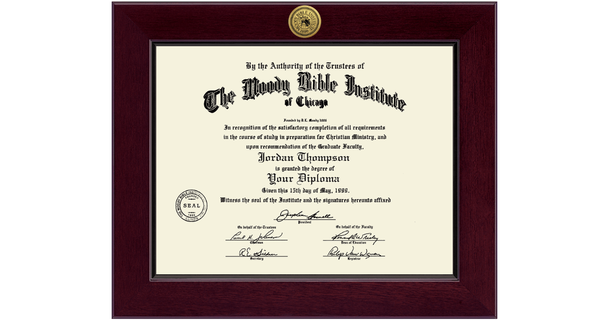 Century Gold Engraved Diploma Frame in Cordova Moody Bible Institute ...