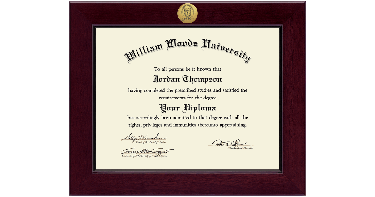 Century Gold Engraved Diploma Frame in Cordova William Woods University ...