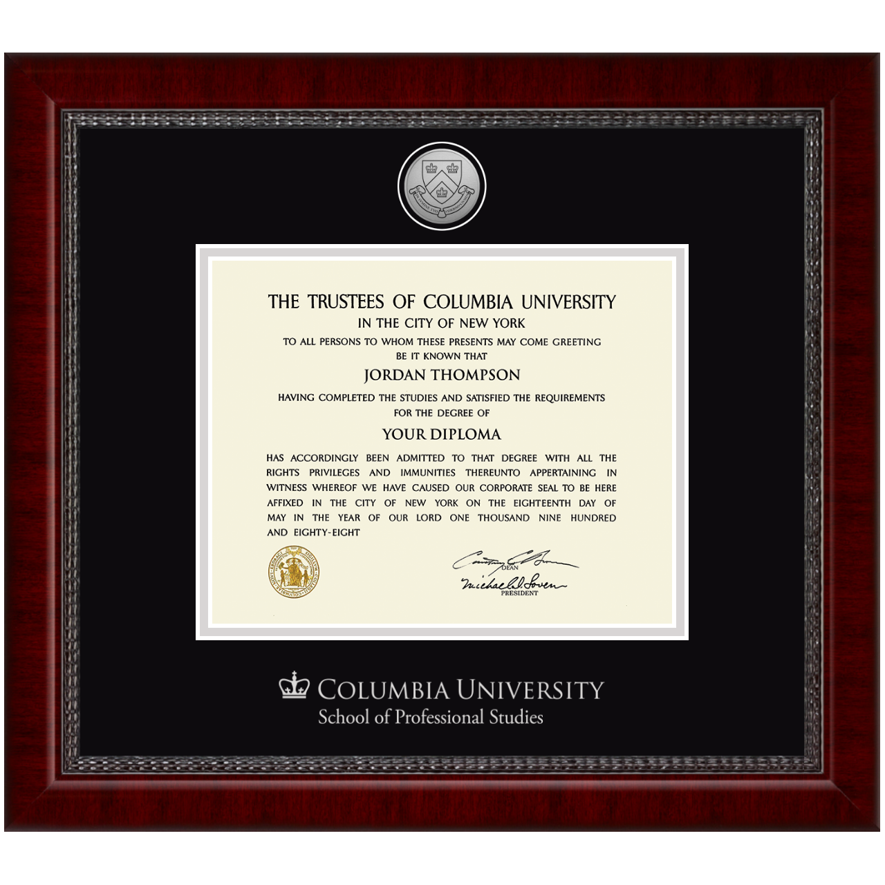 Silver Engraved Medallion Certificate Frame in Sutton Columbia University - Item #337462 from ...