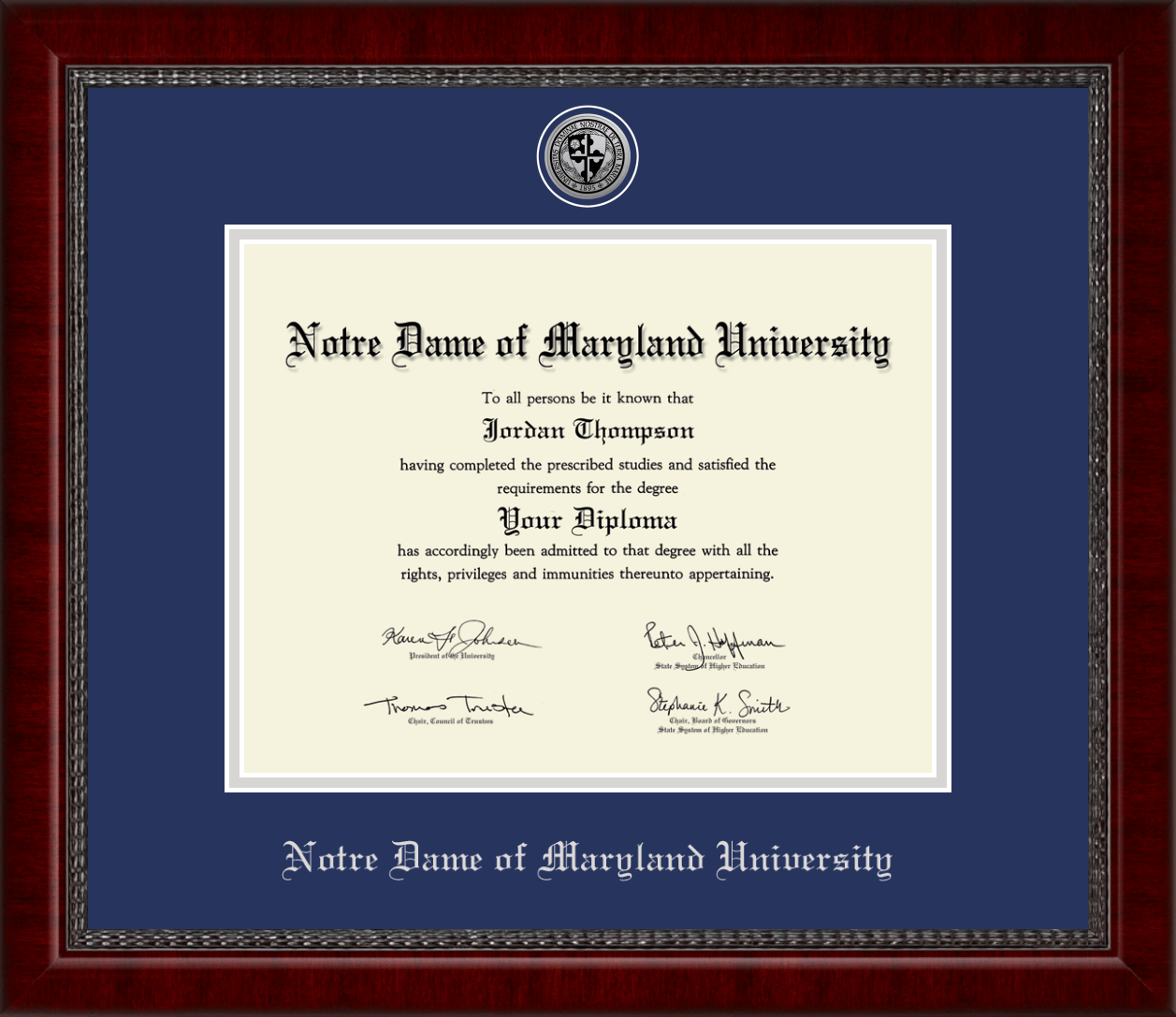 Notre Dame of Maryland University Silver Engraved Medallion Diploma ...